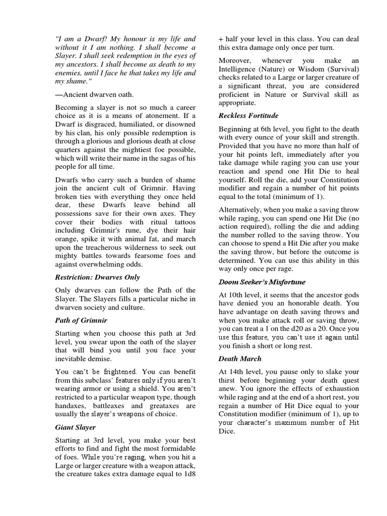 Barbarian Path of The Slayer Homebrew v4.2 Bilingual | PDF | Dwarf ...