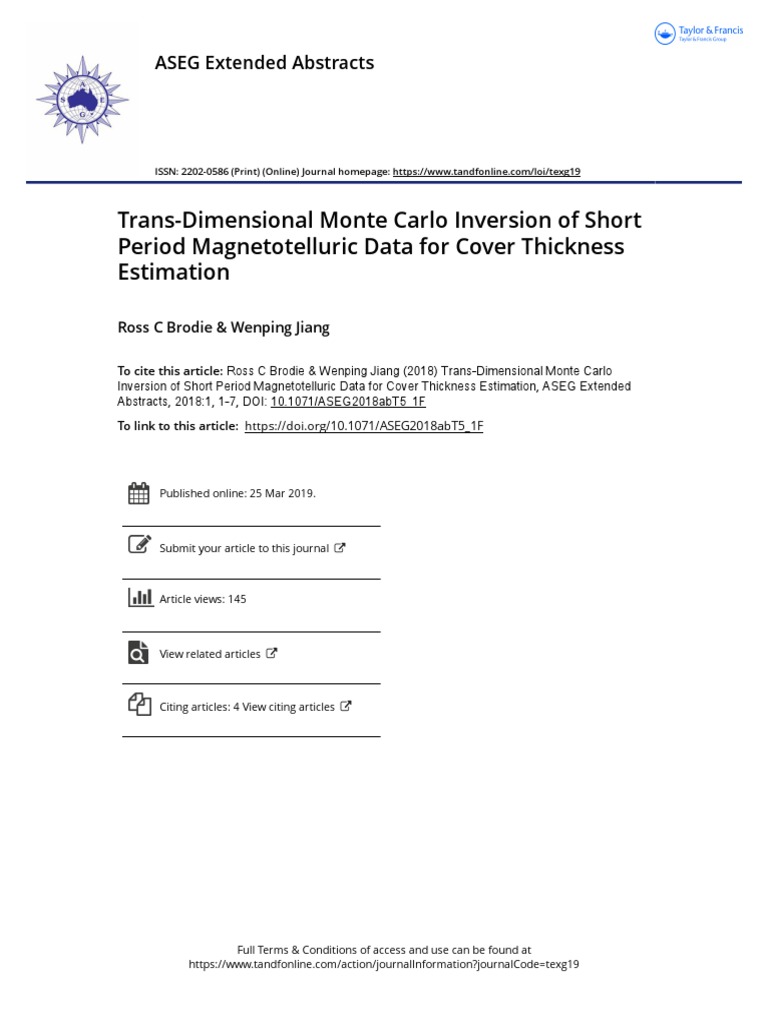 Trans Dimensional Monte Carlo Inversion of Short Period Magnetotelluric ...
