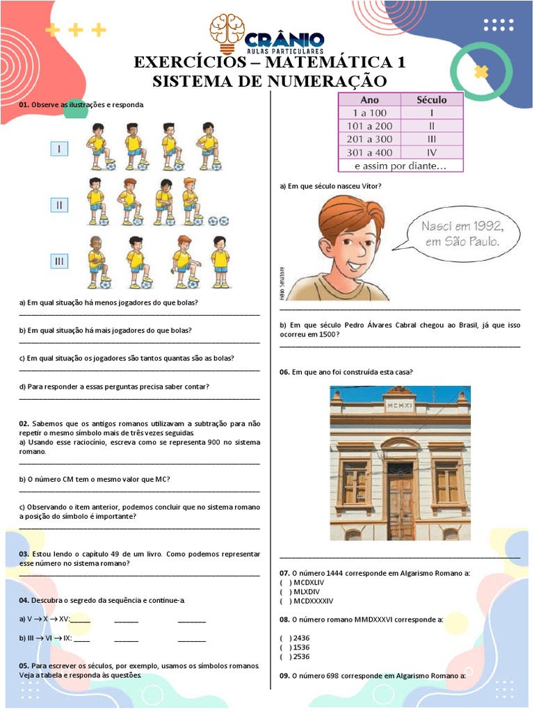 Exercícios sobre Números Romanos | PDF | Roma Antiga | Matemática