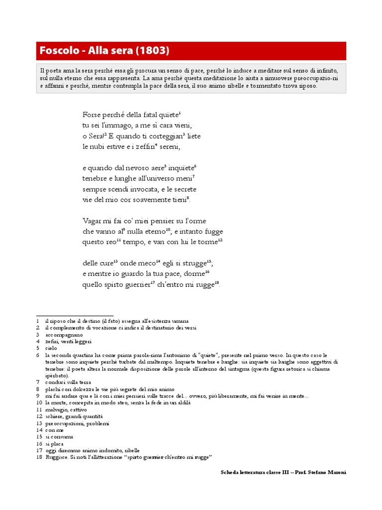 Foscolo - Alla Sera | PDF