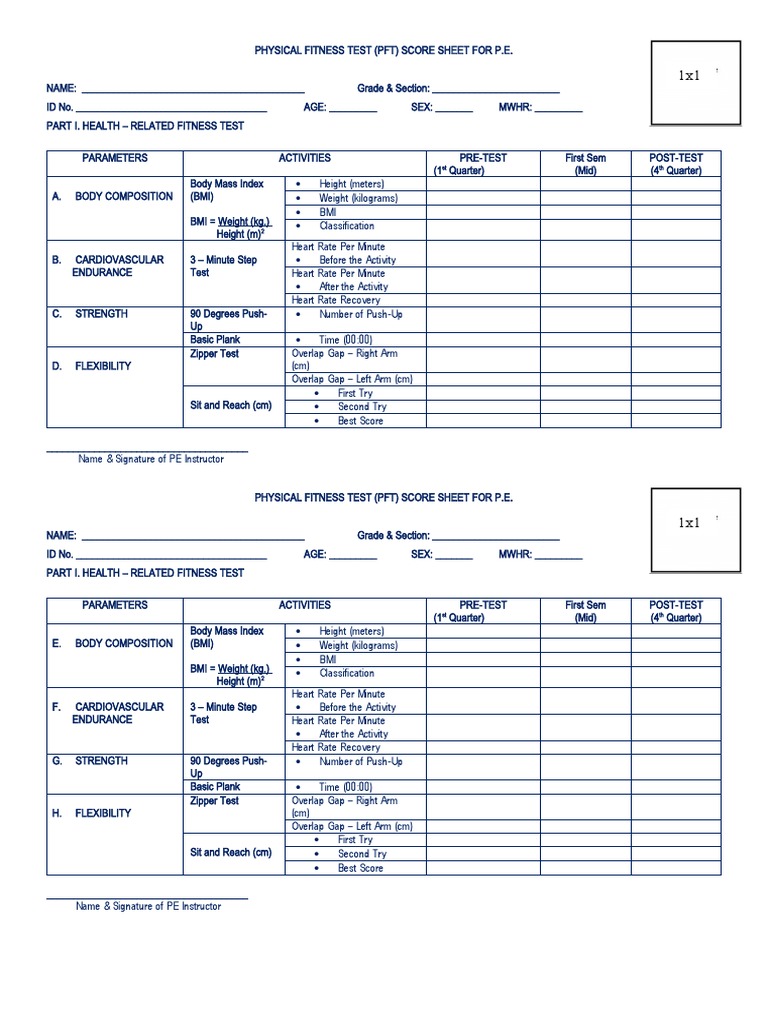 PFT Score Sheet for Physical Education | PDF | Body Mass Index ...