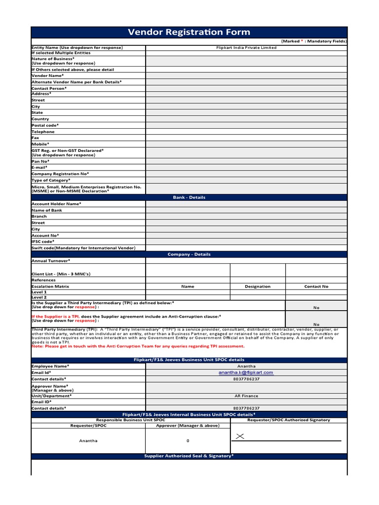 Flipkart Vendor Registration Form Guide | PDF | Small And Medium Sized ...