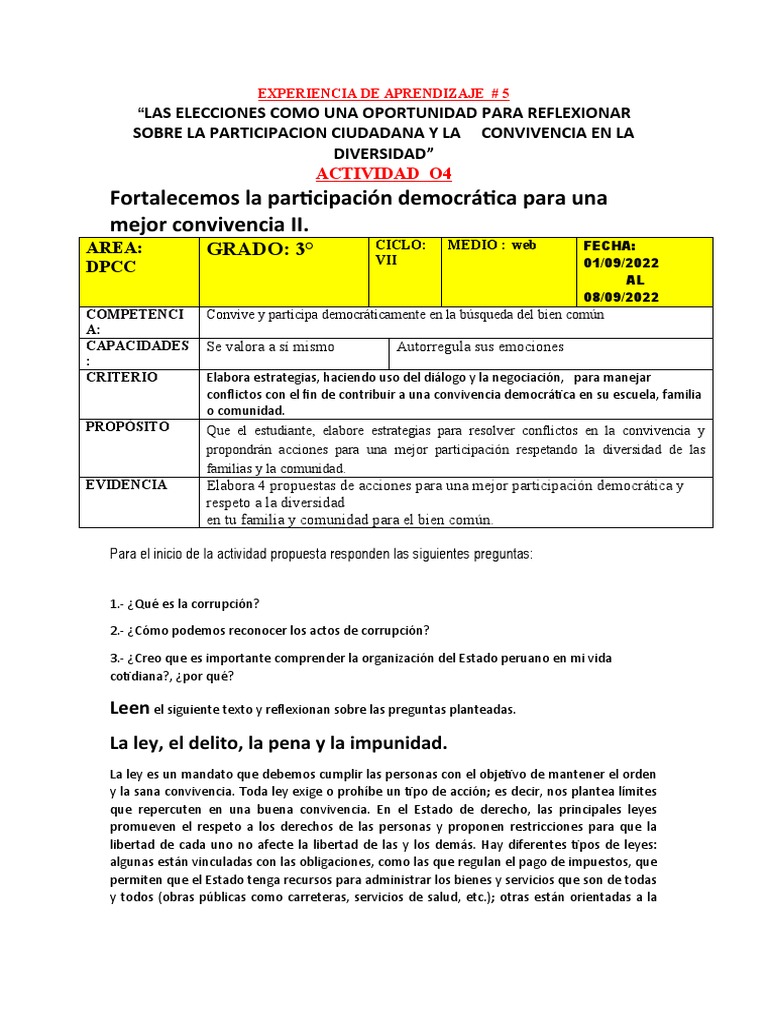 DPCC Experiencia 05 Sesion 04 | PDF | Corrupción política | Castigos