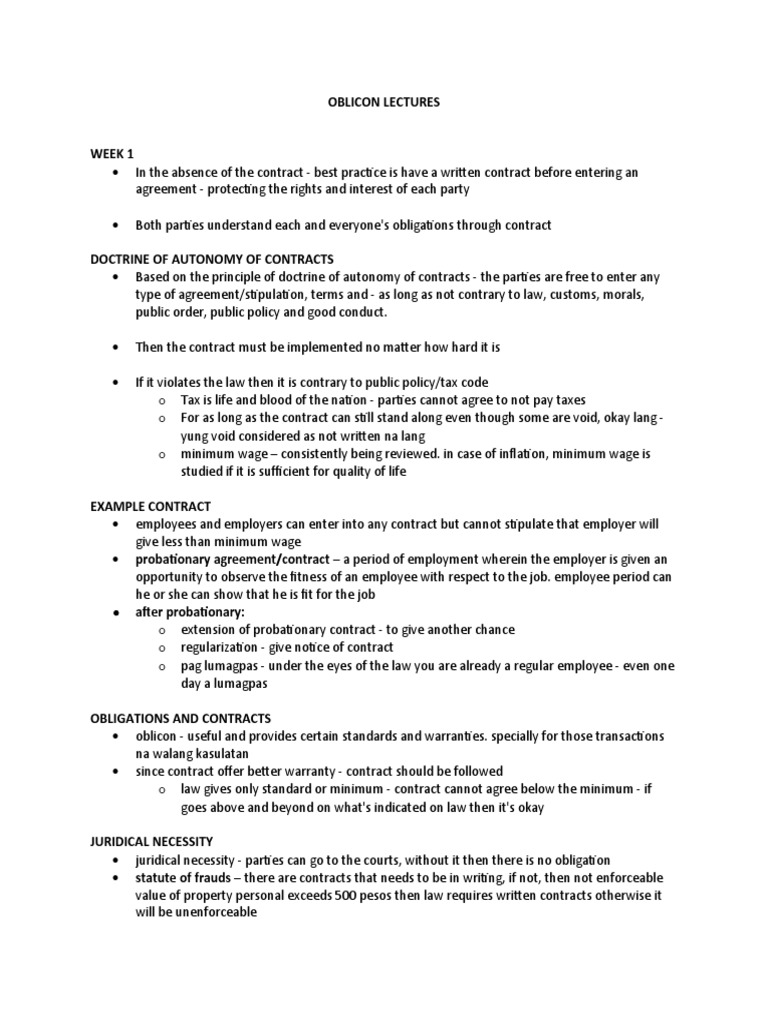 OBLICON Lectures | PDF | Employment | Law Of Obligations
