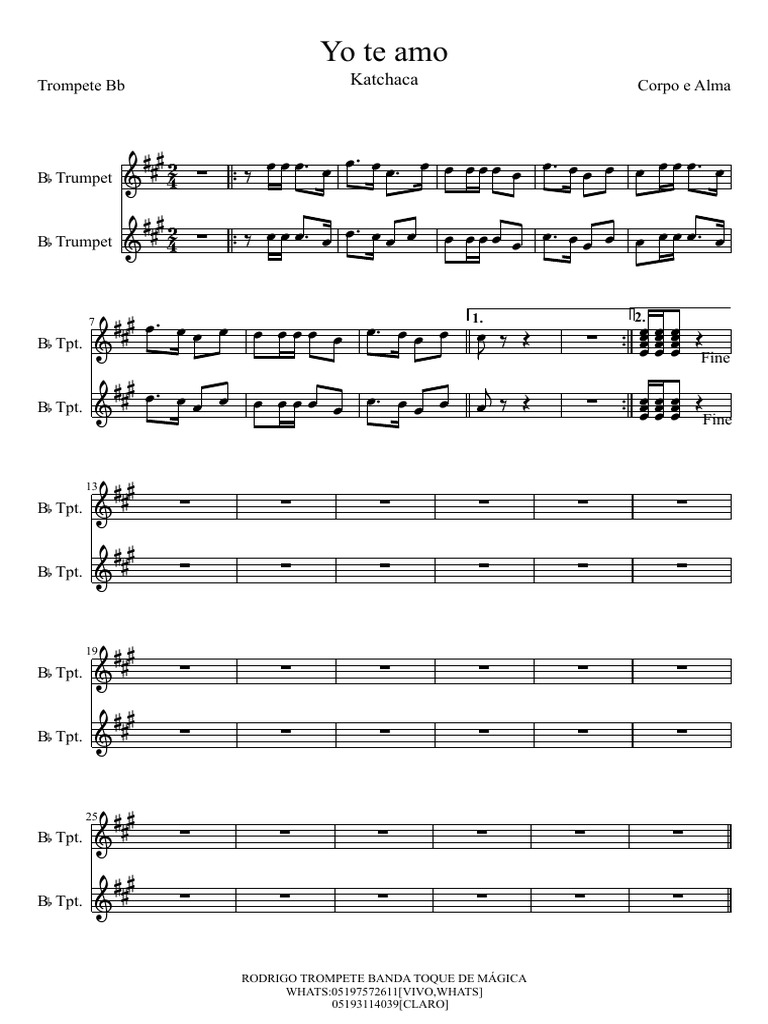 Partitura Trompete - Yo Te Amo | PDF