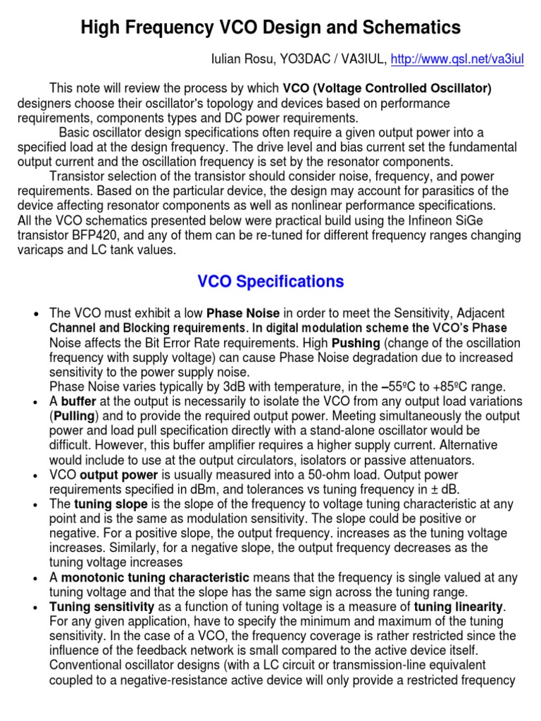 High Frequency VCO Design and Schematics | PDF | Amplifier | Electronic ...