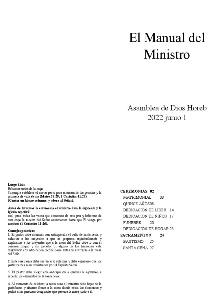 El Manual Del Ministro | PDF | Ministro (cristianismo) | eucaristía