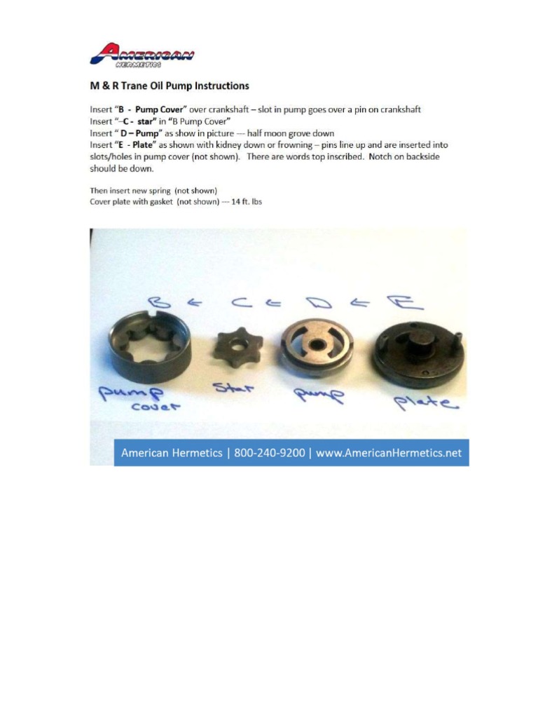 Trane M & R Oil Pump instructions-CRHR-400 | PDF