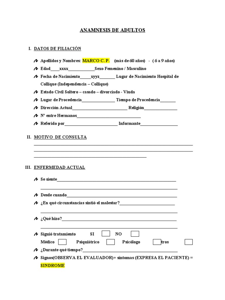 Modelo de Anamnesis - Adulto | PDF | Medicina CLINICA | Medicina