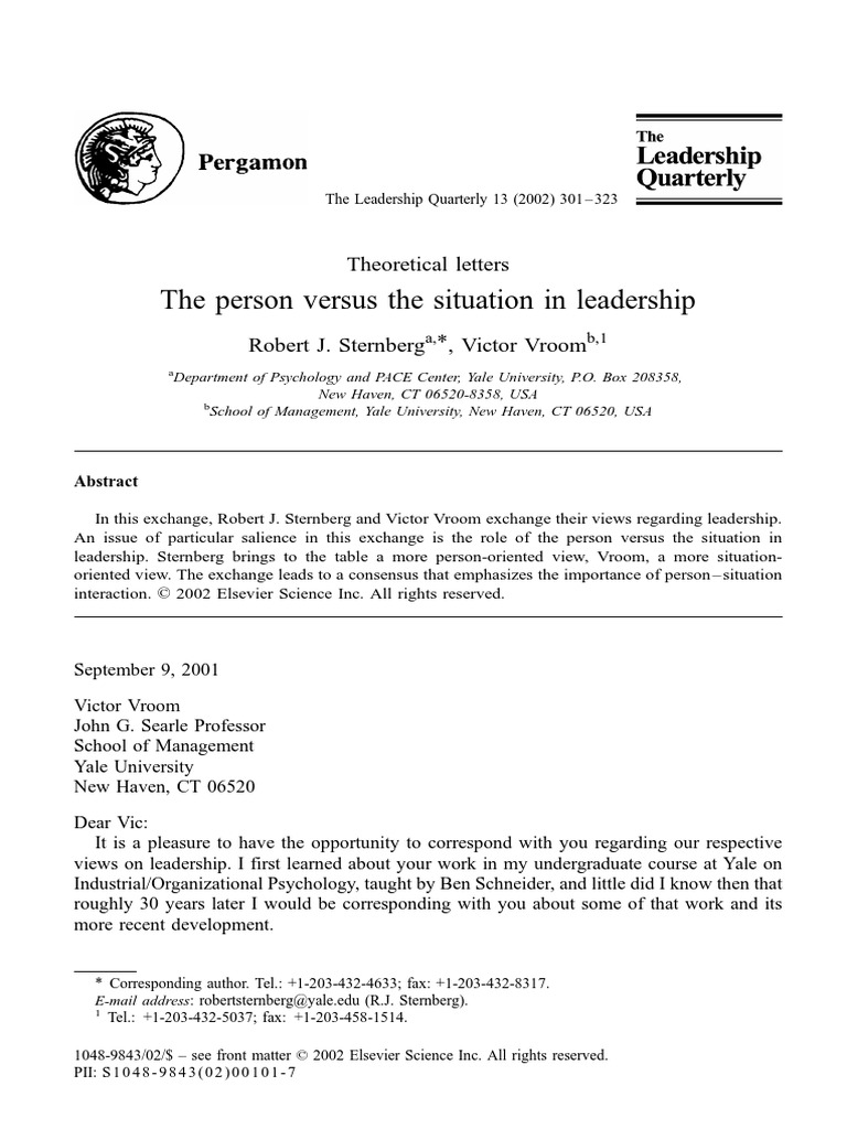 The Person Versus The Situation in Leadership | PDF | Leadership | Creativity