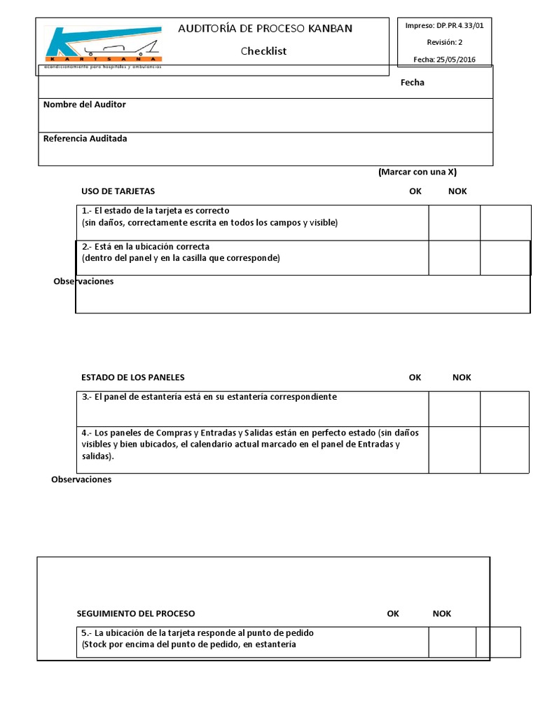 Checklist de Auditoría Kanban | PDF
