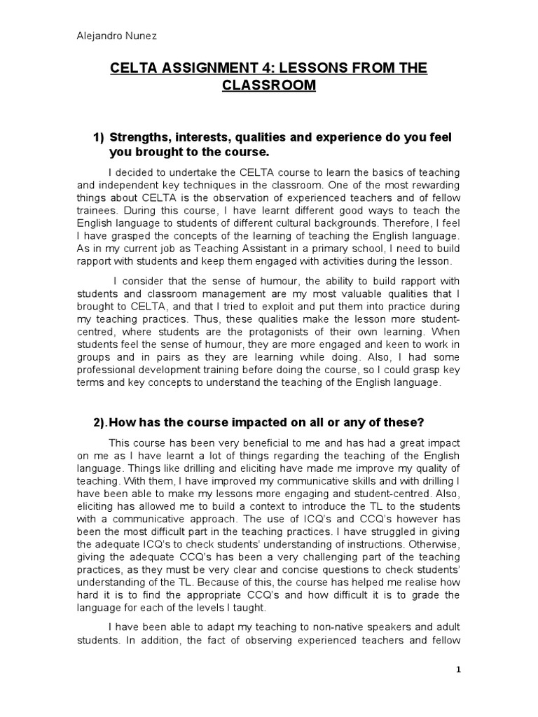 Celta Assignment 4-Final | PDF | Teaching Method | Teachers