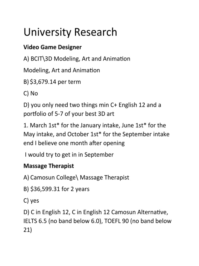 University Research: Video Game Designer | PDF