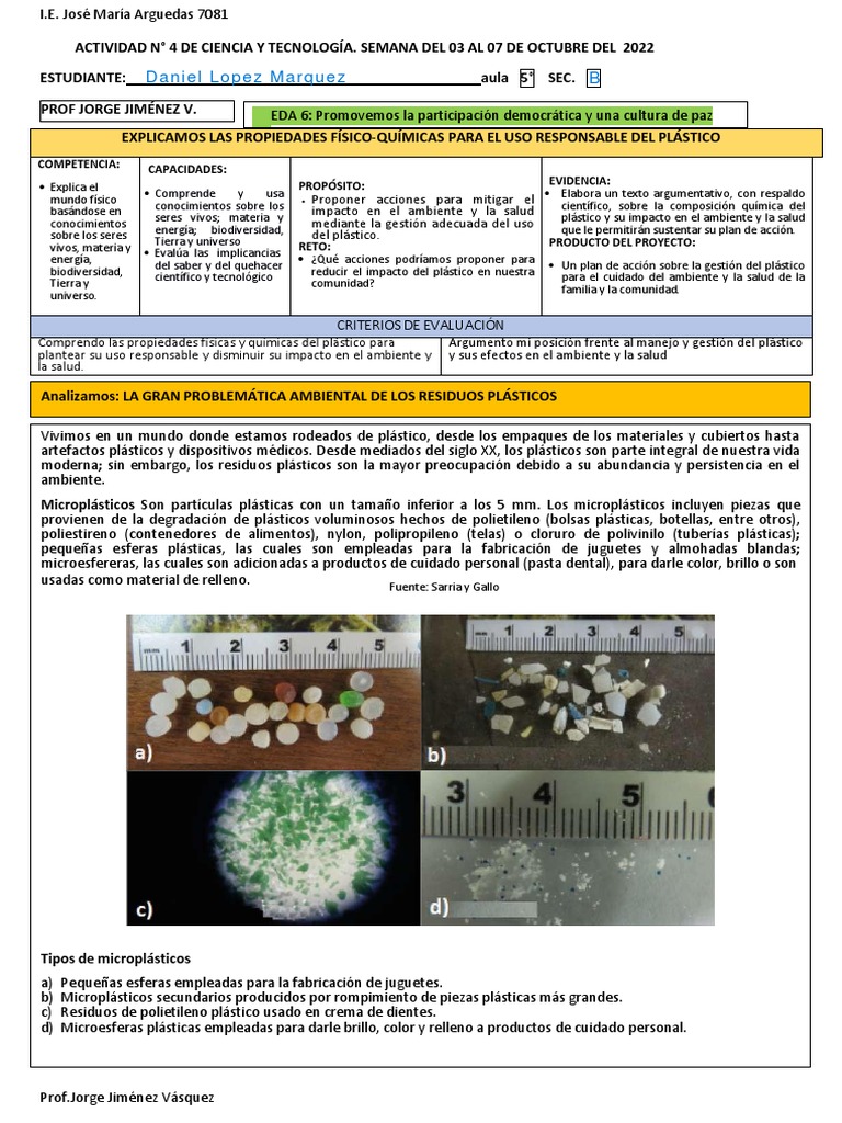 5° Sec. Semana 4 EDA 6 | PDF | El plastico | Contaminación