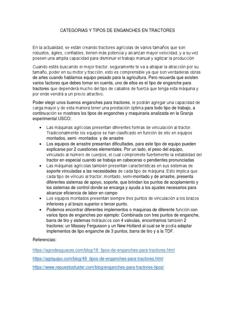 Tipos de Enganche | PDF | Tractor