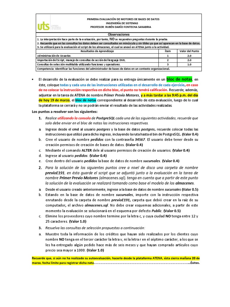 Previo 1 MBD | PDF | Bases de datos | Evaluación