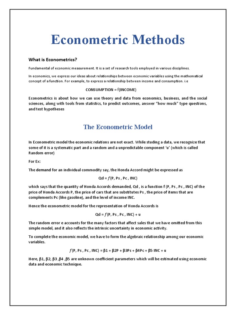 Short Notes Econometric Methods Pdf Ordinary Least Squares