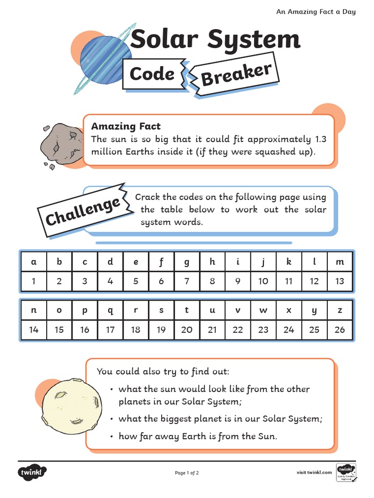 T T 2547095 Solar System Code Breaker Activity Sheet - Ver - 3 | PDF | Solar System | Planetary ...