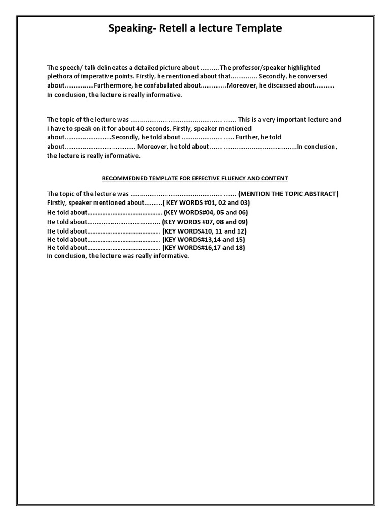Speaking - Retell A Lecture Template | PDF