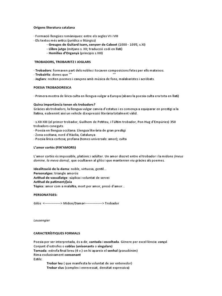 Apunts Literatura Edat Mitjana | PDF