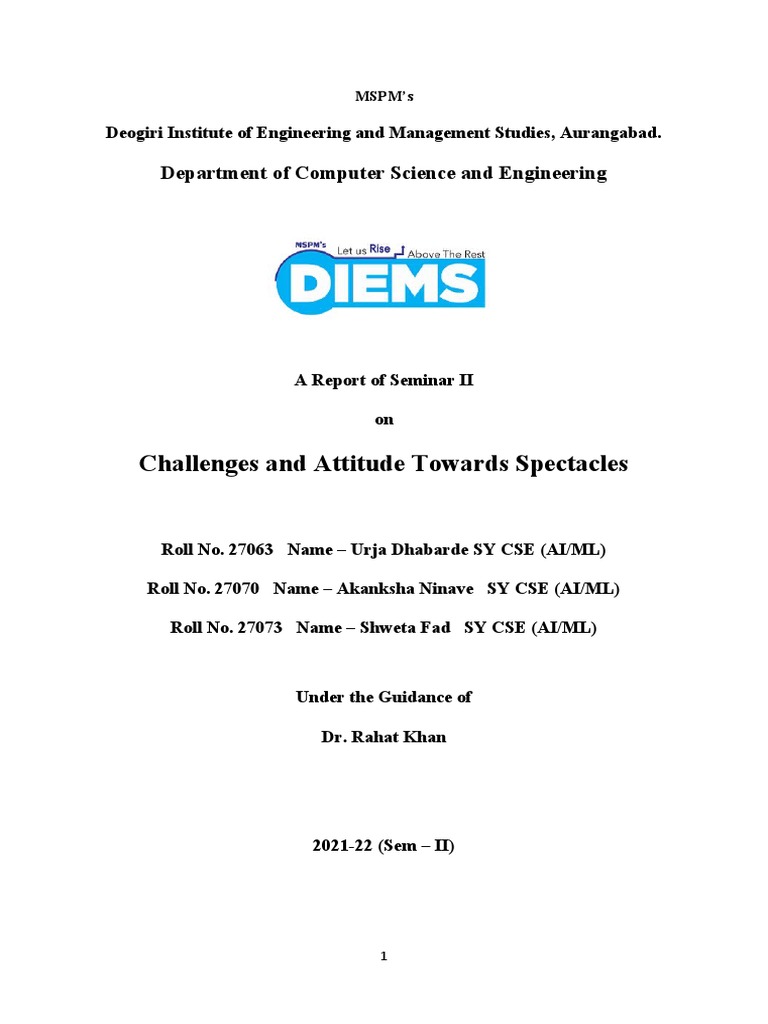 Seminar Report | PDF | Glasses | Sunglasses