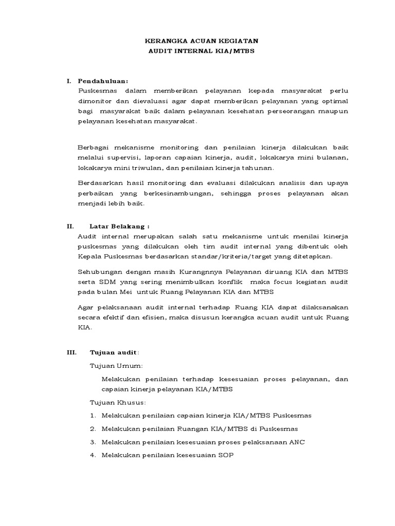 Kak Audit Ruang KIA Dan MTBS | PDF