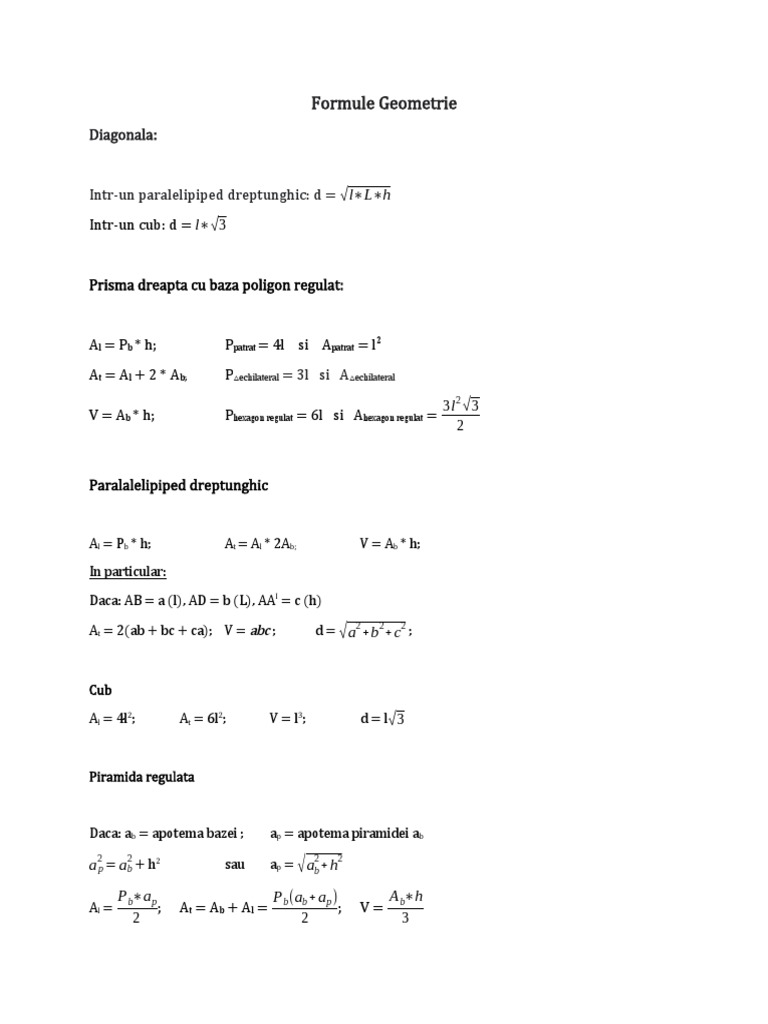 Formule Arii Si Volume | PDF