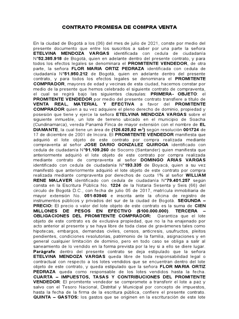 Contrato promesa compraventa terreno Soacha | PDF | Consentimiento | Derecho contractual