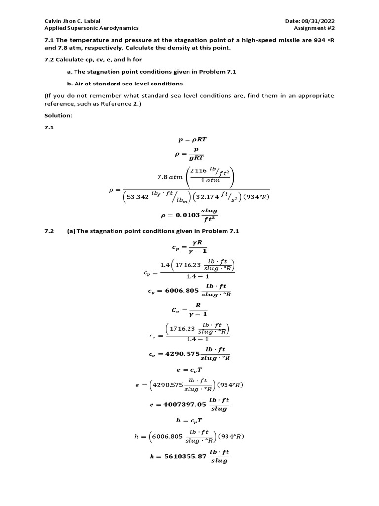 Analysis of Stagnation Point Conditions and Thermodynamic Properties of ...