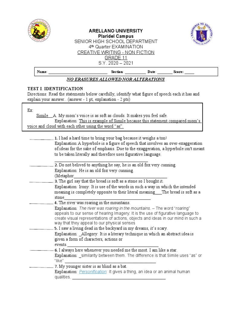 4th Quarter Exam C NF Nicole Dela Cruz | PDF | Narration | Plot (Narrative)