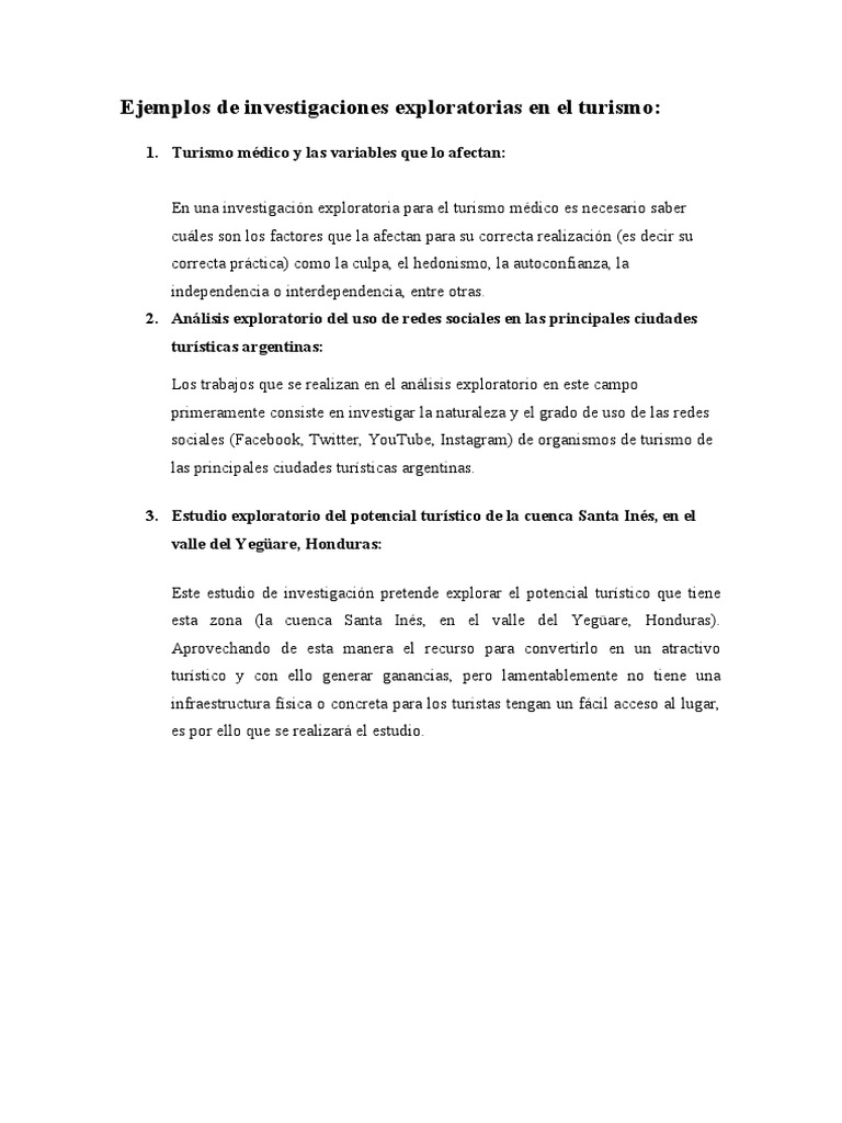 Ejemplos de Investigaciones Exploratorias en El Turismo | PDF
