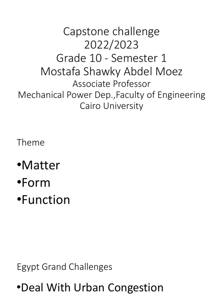 Capstone Challenge 2022/2023 Grade 10 - Semester 1 Mostafa Shawky Abdel Moez | PDF | Recycling ...