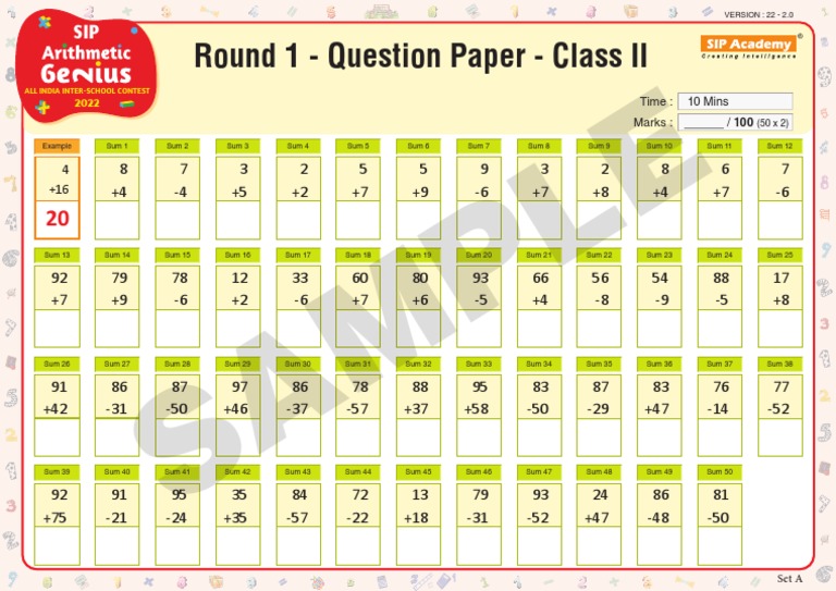 SIP AGC 2022 Class 2 Sample Question Paper | PDF