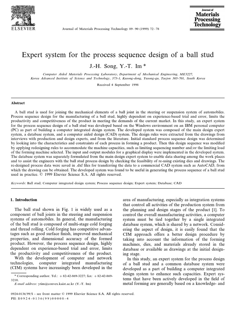 Expert System For The Process Sequence Design of A Ball Stud | Descargar gratis PDF | Databases ...