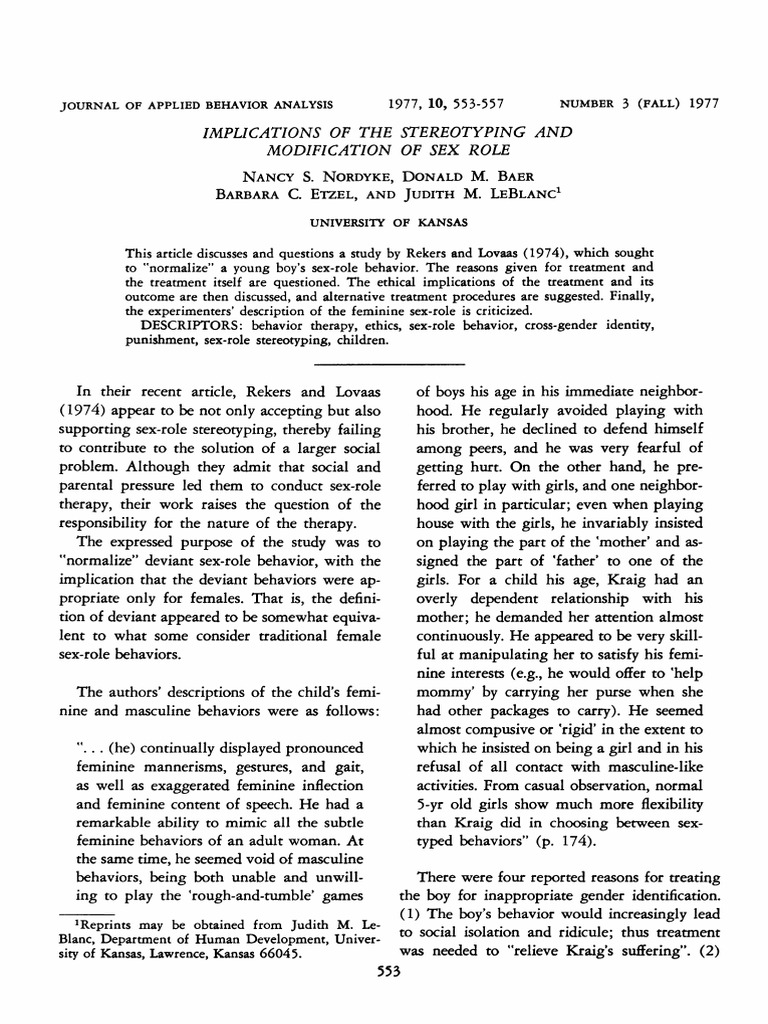 Implications Of The Stereotyping And Modification Of Sex Role Pdf Gender Role Grammatical 