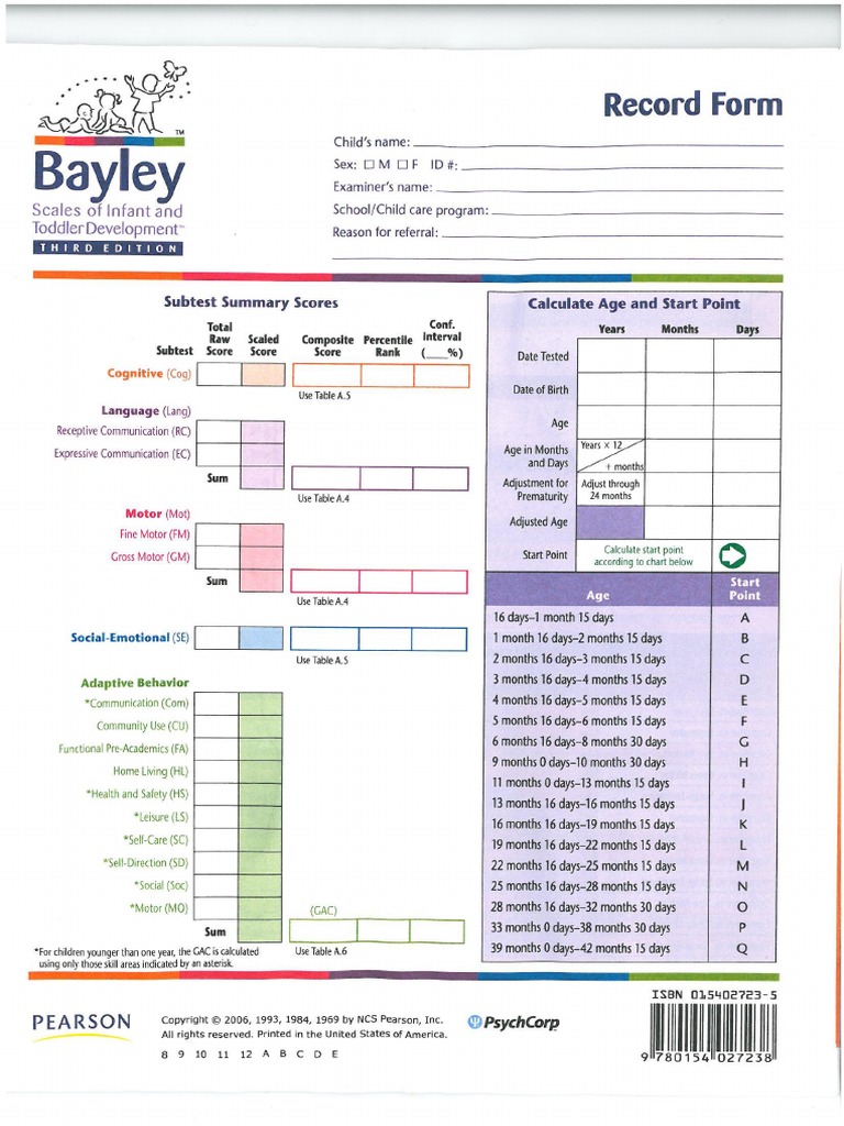 Folha de Rosto Escalas Bayley III | PDF