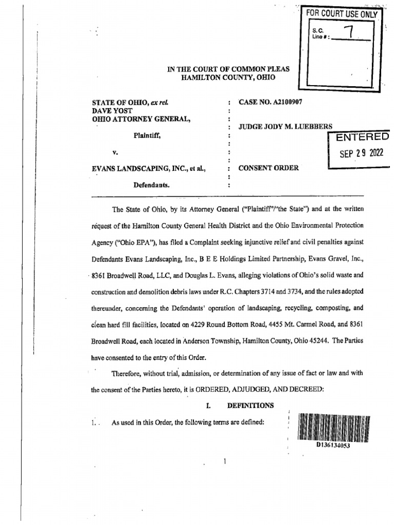 Evans Settlement With Ohio On Environmental Violations | PDF
