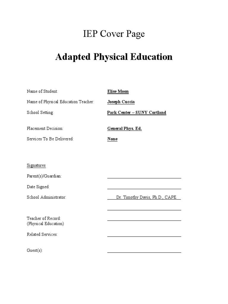 Ped 356 - Iep Plan | PDF | Individualized Education Program | Behavioural Sciences