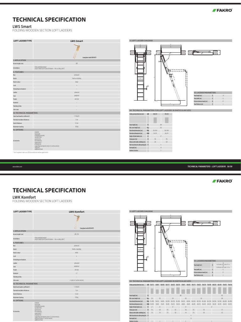 Fakro Insulated Loft Ladder Specs | PDF | Stairs | Building Insulation