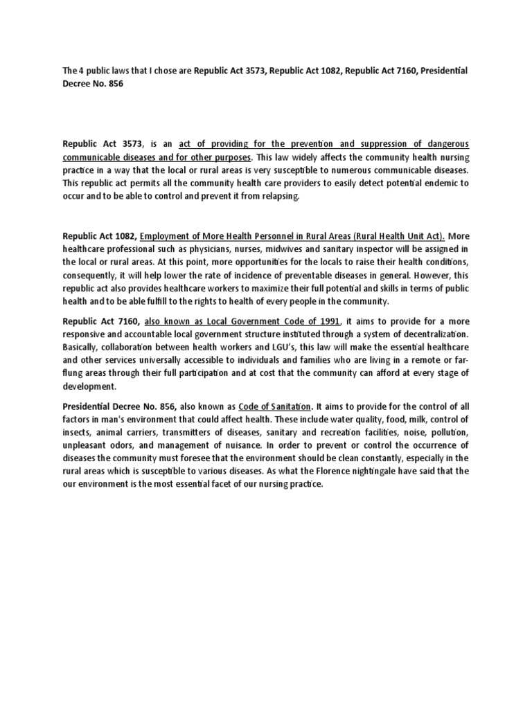 The 4 Public Laws That I Chose Are Republic Act 3573 | PDF
