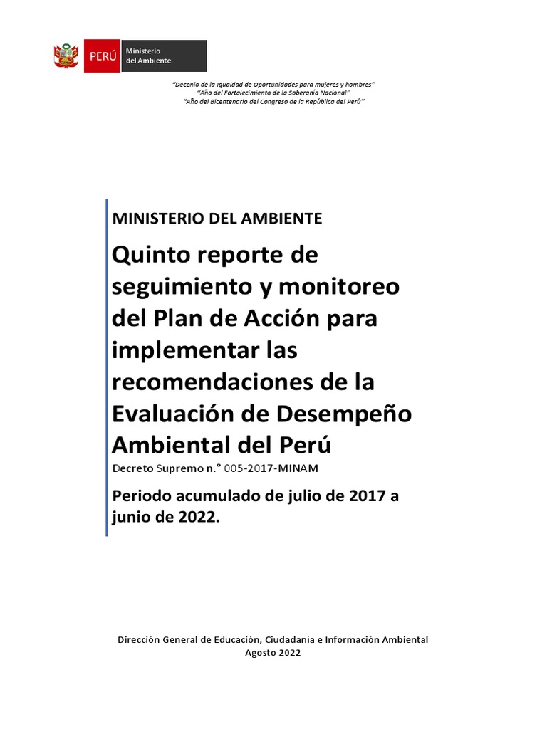 Quinto Reporte de Seguimiento Plan de Accion Eda | PDF | Ministerio (Departamento de Gobierno ...