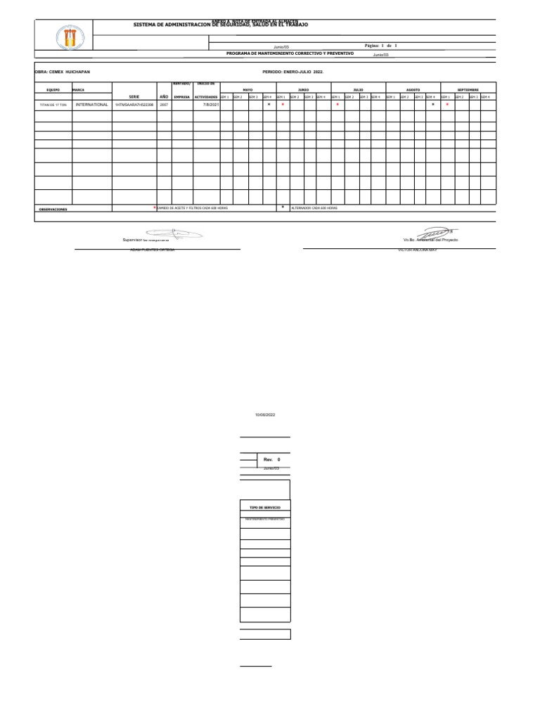 Veh-003 Programa de Mantenimiento Titan | PDF