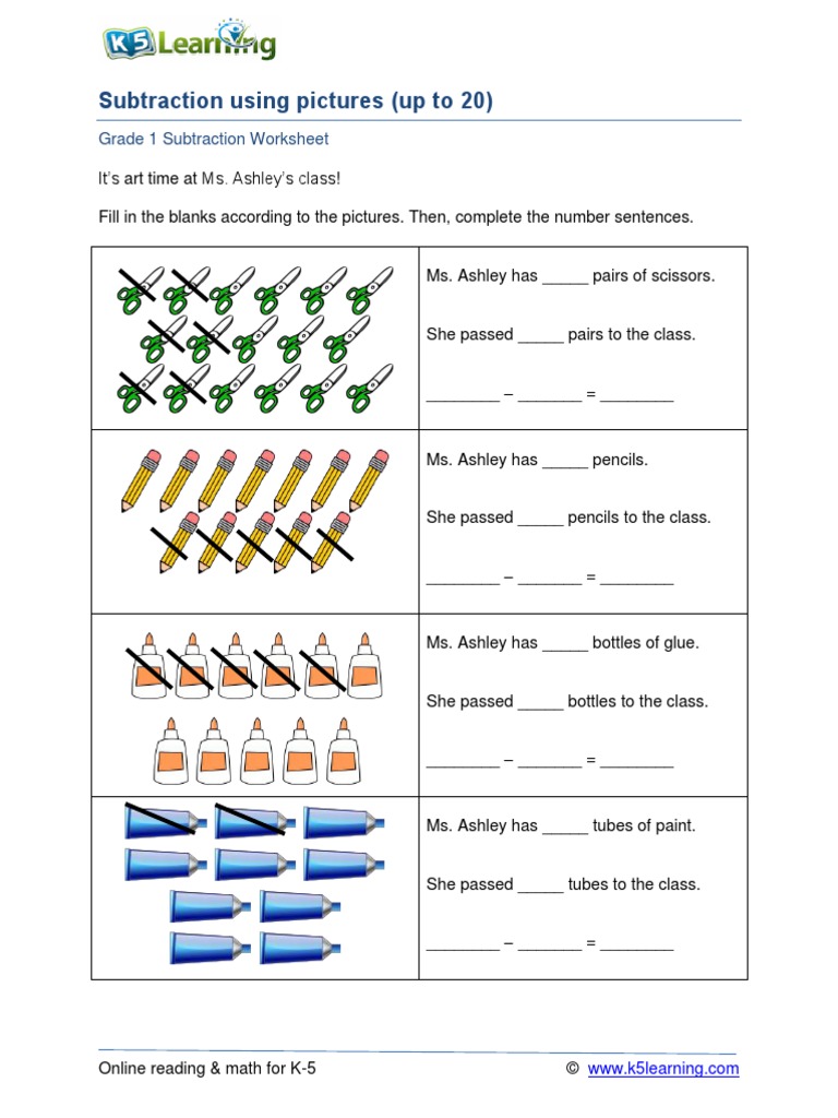 Grade 1 Subtraction Using Pictures Upto 20 3 | PDF | Art