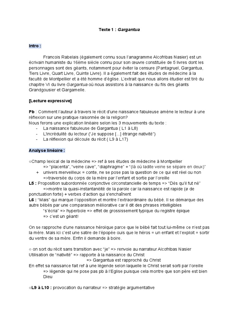 Texte 1 - Gargantua | PDF