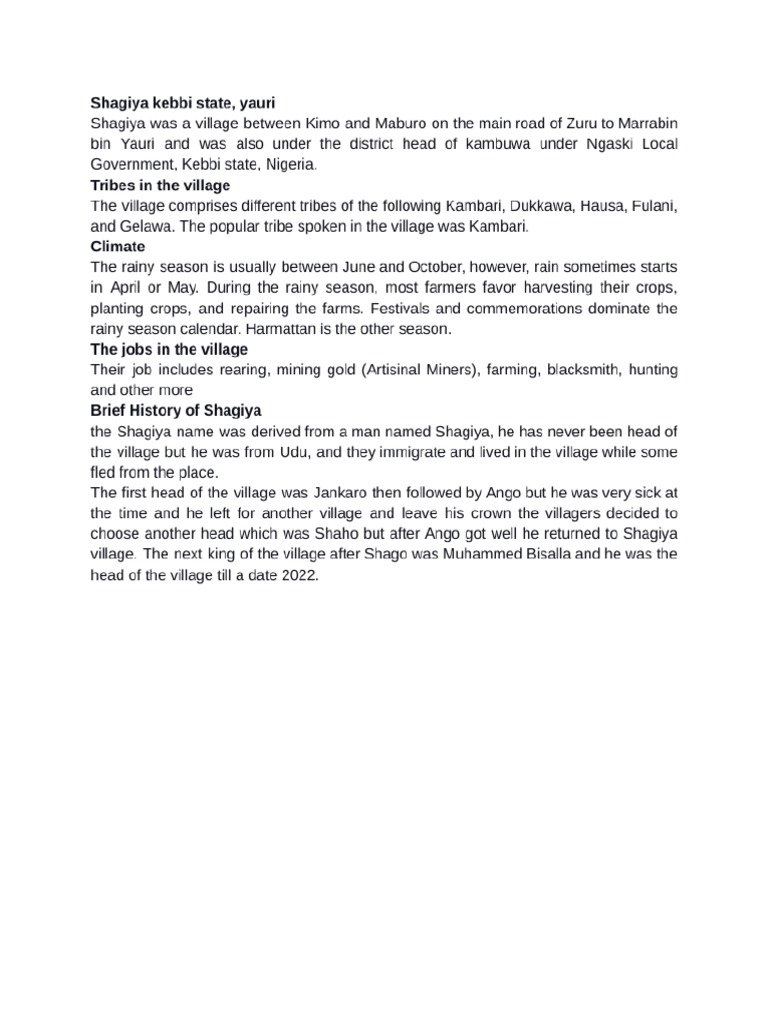 Shagiya (Kebbi State, Yauri) | PDF