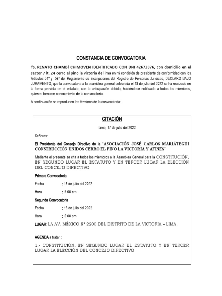 Constancia de Convocatoria | PDF | Gobierno