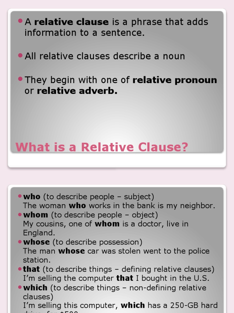 Relative Clauses | PDF | Pronoun | Linguistic Morphology