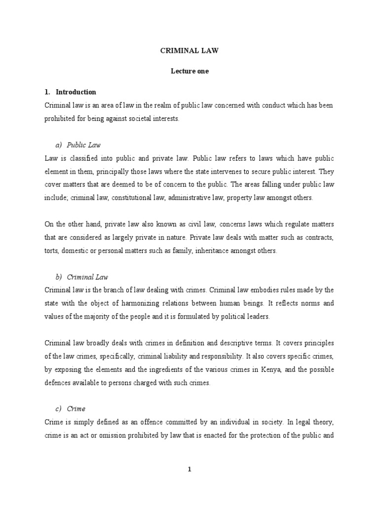 Criminal Law I Lecture One | PDF | Crime & Violence | Crimes