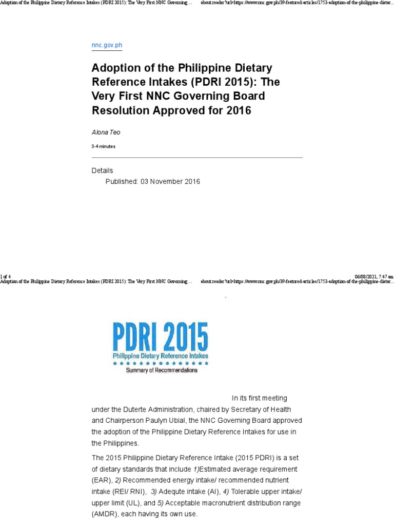 RENI - 2015 - Updated - Resolution Approved 2016 | PDF | Nutrients ...