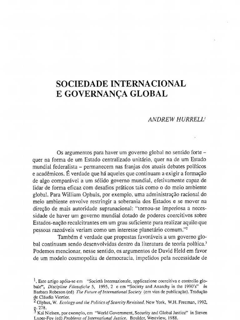 Andrew Hurrel - Sociedade Internacional e Governaca Global | PDF